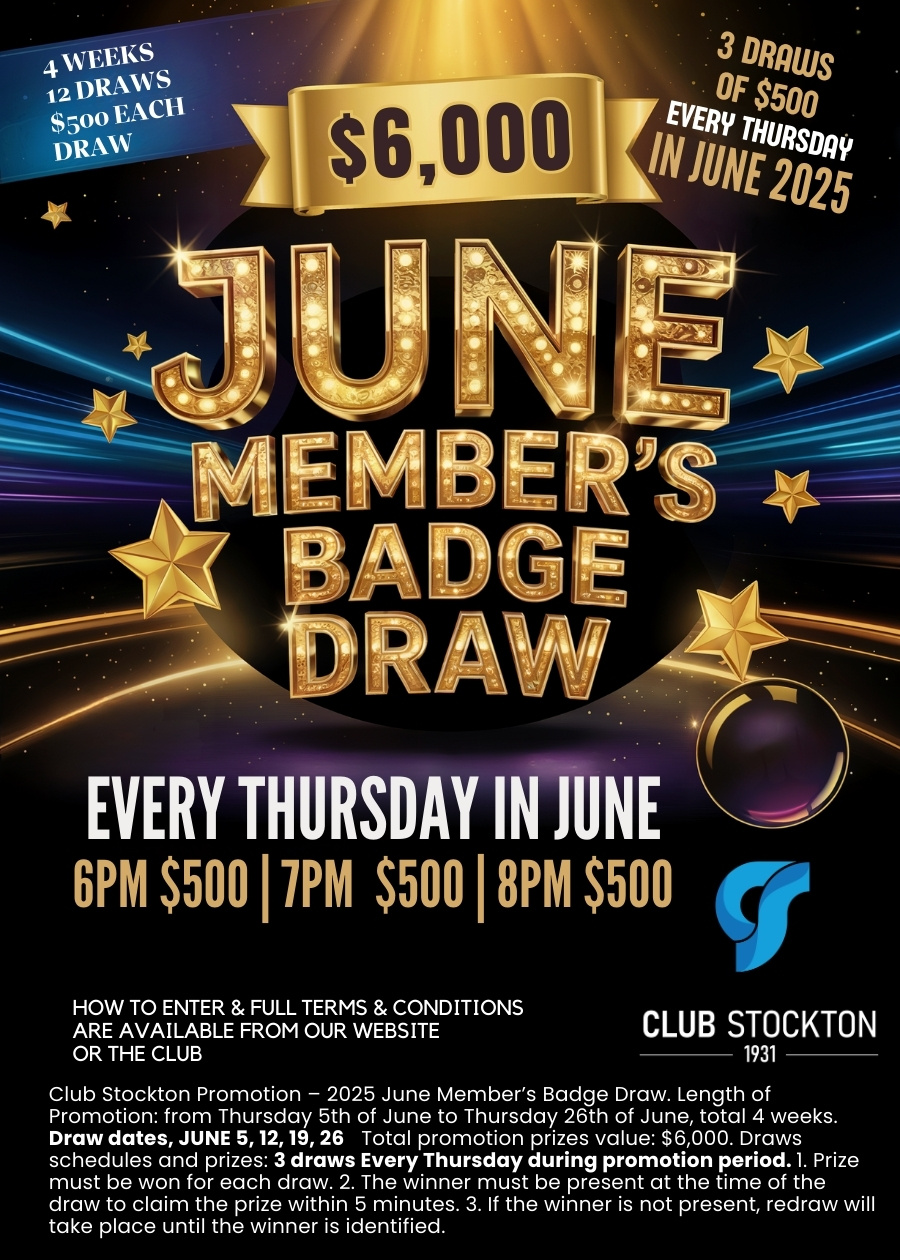 Club Stockton Member’s Badge Draw Thursday June 26 2025 - Club Stockton
