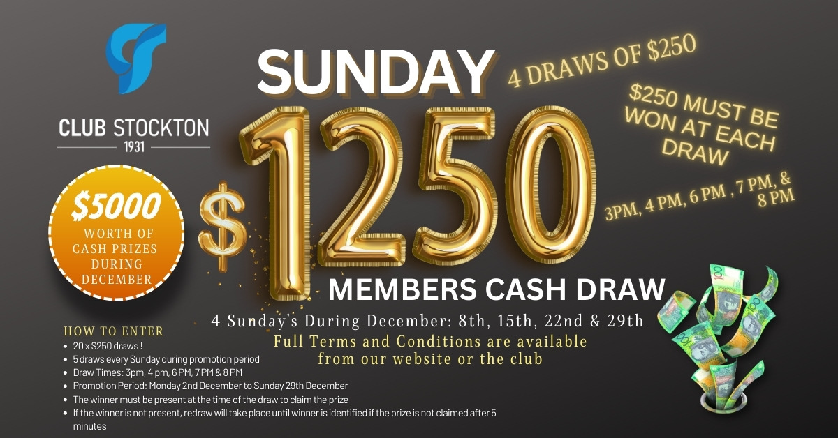 Club Stockton December 2024 $5000 over 20 draws