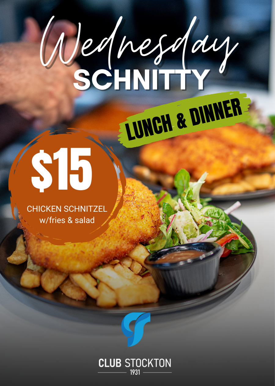 Lunch and Dinner Wednesday Schnitty $15 - Club Stockton